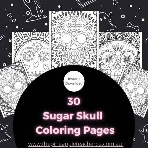 dia de los muertos, Sugar Skulls Coloring Pages, Halloween | TPT