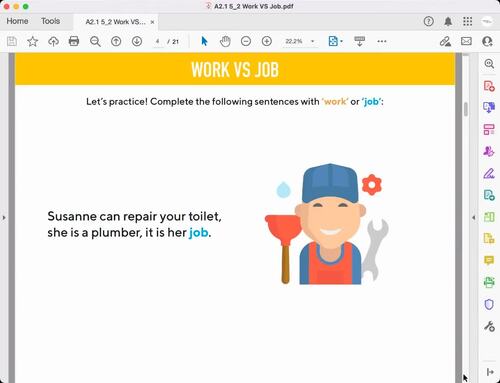 ESL Elementary Lesson: Learn the Difference between 'Work' & 'Job'