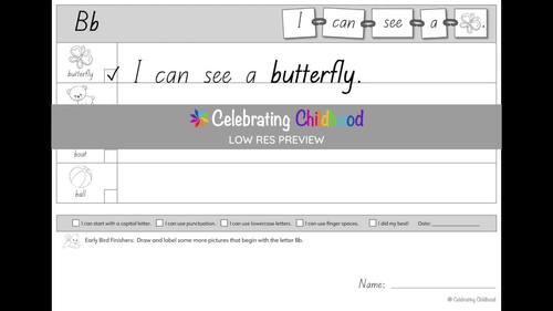 QLD FONT My First Sentences l Simple Writing Sheets for A to Z | TpT