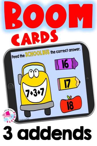 FALL BACK TO SCHOOL Adding 3 Numbers Boom Cards 1st 2nd Grade Math Centers