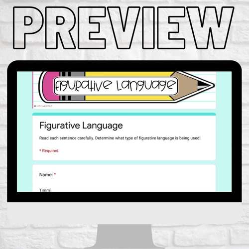 Figurative Language Set | Posters, Printables, Google Form Quiz | TPT