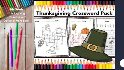 4th Grade Thanksgiving Crossword and Coloring Activity Pack for Fourth ...