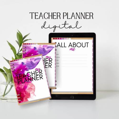 Teacher Digital Planner 2024 2025 Pink Watercolour with Rose Gold Rings