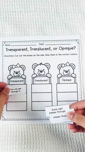 Light: Transparent, Translucent, and Opaque – Cut and Paste Sorting ...