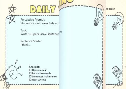 Daily Writing Prompts- 10-minute Warmups- Persuasive Year 2 | TPT