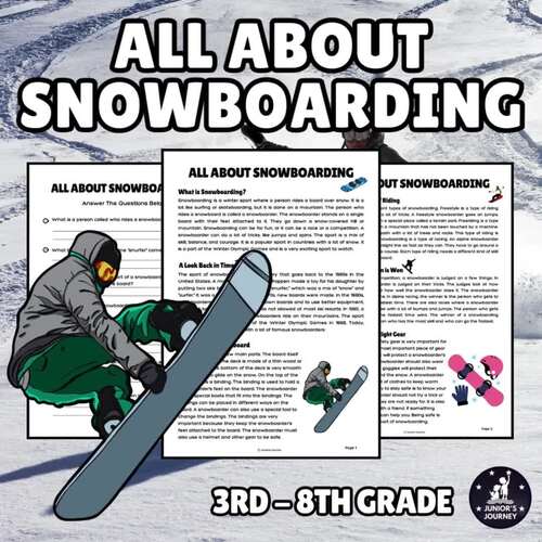 Snowboarding Reading Comprehension | Informational Worksheet | Grades 3 - 8