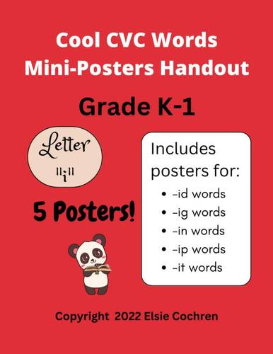 Cool CVC Words Mini-Posters/Handouts for Letter "i" (Grades K-1)