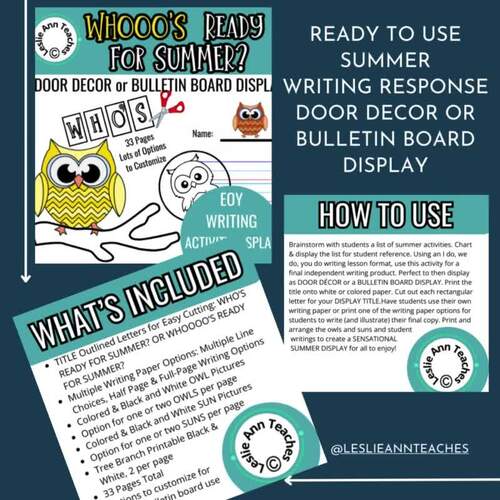 OWL THEME DOOR DECOR Bulletin Board Writing Activity: Who's Ready for ...