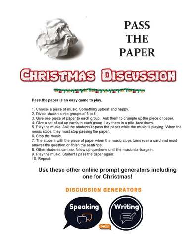 Pass The Paper. Christmas Carol Game. PPTx. Cards. Singing. Fun. ELA ESL