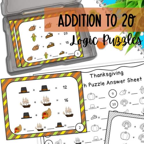 Thanksgiving Math Logic Puzzle Enrichment Activity Addition Sums to 20