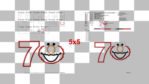 Elmo Head Birthday Number 7 Applique Design - Instant Download by Aneta H