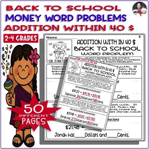 Back to School Money Math Problem Addition within 40 Fast Play Grow Joy ...