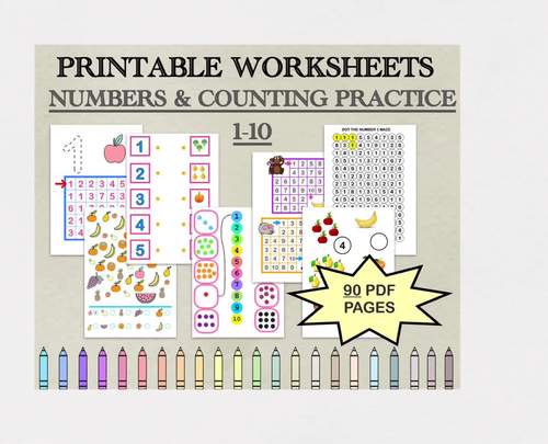 BUNDLE WORKSHEET NUMBERS 1-10• LEARNING • COUNTING • TRACING NUMBERS