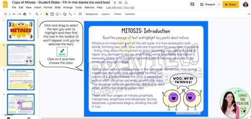 Mitosis Digital Google Slides Activities & Quiz - Build Mitosis Diagrams