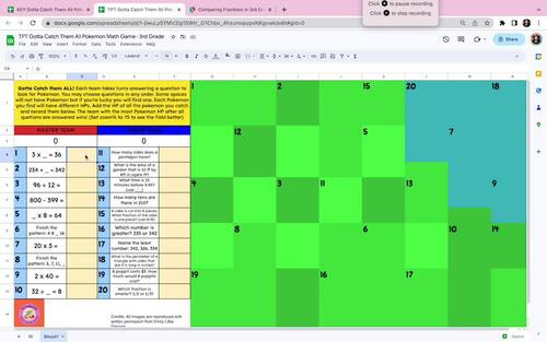 Pokemon GO Inspired Game | 4th Grade Math Review Digital Google Sheet
