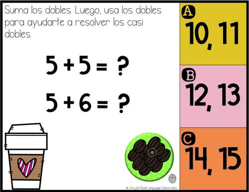 Dobles y casi dobles Digital Doubles in Spanish Seesaw Google Slides en ...
