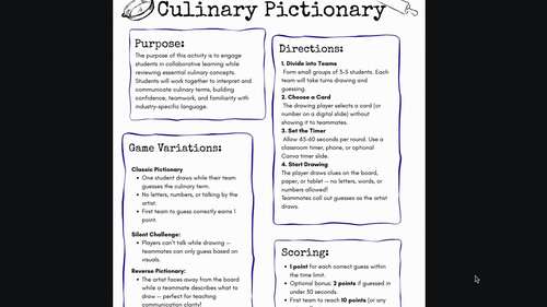 Culinary Pictionary Game – Interactive Vocabulary Review Activity