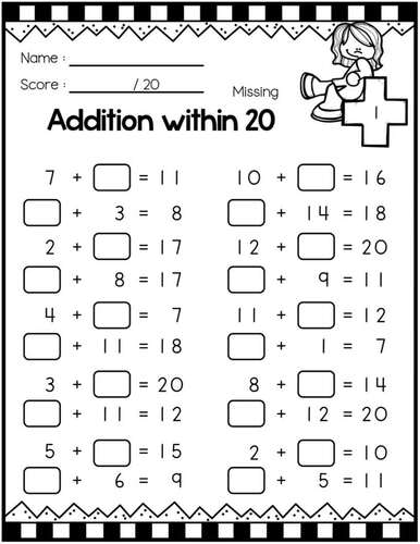 Missing Addends and Subtrahends Worksheets Within 20 | Math Fact Fluency
