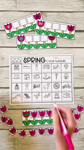 Spring CVCE Words - CVCE Word Building - CVCE Task Cards | TPT