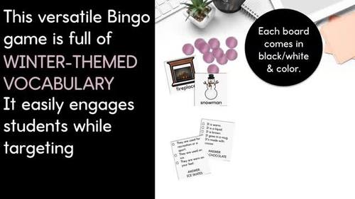 Winter Bingo Speech Therapy Game Language Vocabulary Printable + Digital