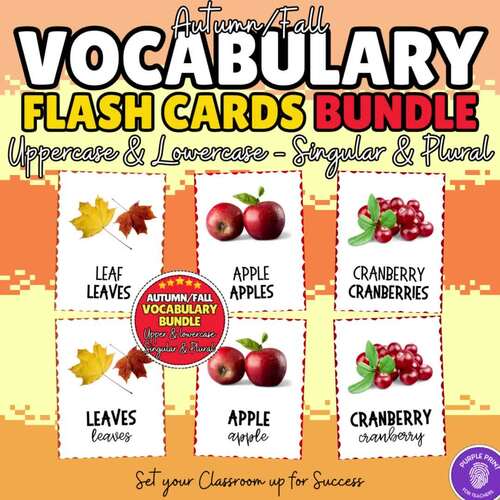 Autumn/Fall Vocabulary Flashcards Bundle: Singular/Plural, UPPERCASE ...