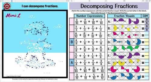 Decomposing Fractions Pixel Art Activity - Differentiated & Self Checking