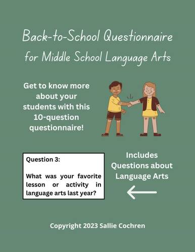 Back-to-School Questionnaire for Middle School Language Arts | TPT