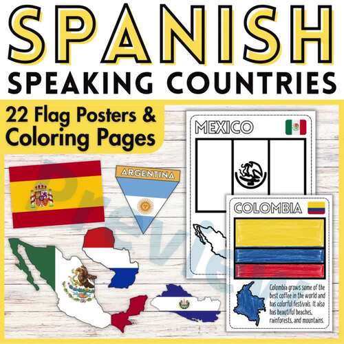 Spanish Speaking Countries Coloring Posters Flags Maps Hispanic ...