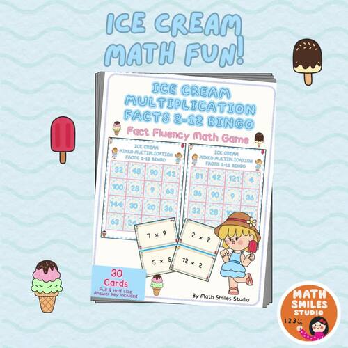 Ice Cream Multiplication Facts 2-12 Bingo | Summer Math Game | Fact Fluency