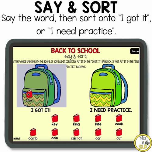 School Articulation Say & Sort - Digital Speech Progress Monitoring