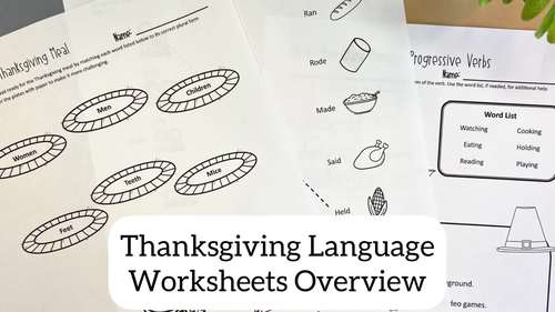 Thanksgiving Language Worksheets and Activities for Speech Therapy No Prep