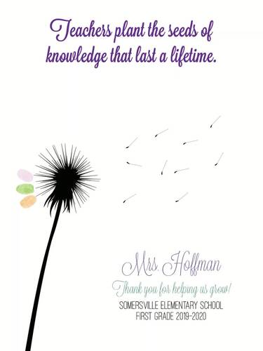 Dandelion Fingerprint - End of Year Teacher Thank You Gift ...