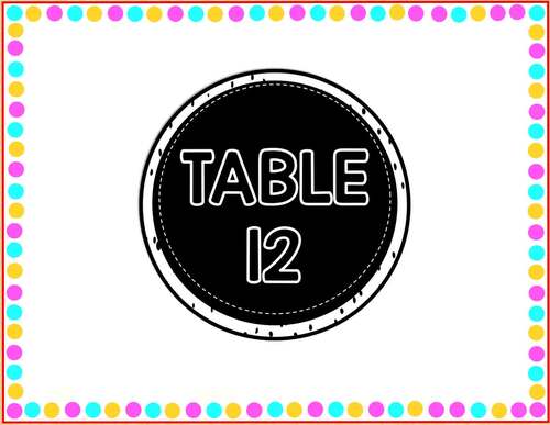 Printable Black and White Table, Team and Group Labels, Editable Table ...