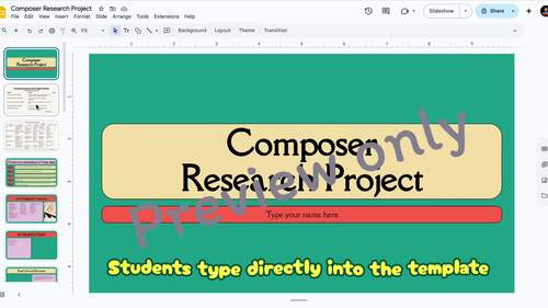 Composer Research Project | Google Slides Template + Rubric | TPT