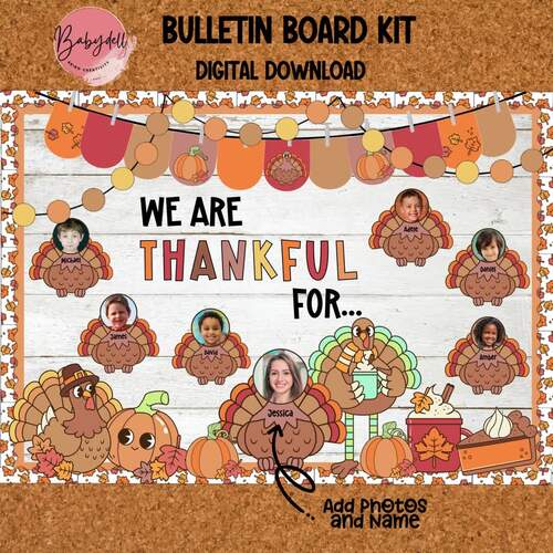Thanksgiving Turkey Bulletin Board Kit with "Thankful For" Writing Prompt