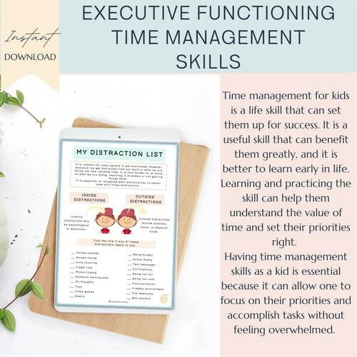 Executive functioning time management skills, visual charts, routine ADHD
