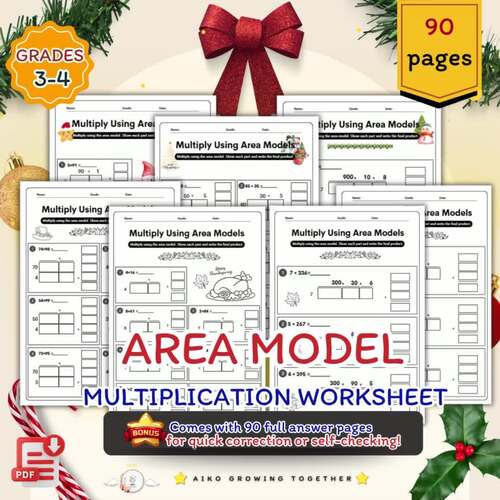 Thanksgiving & Christmas Area Model Multiplication Bundle for 3rd and ...