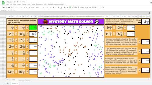 Halloween - Add & Subtract Fractions - Digital Math Activity - Pixel Art