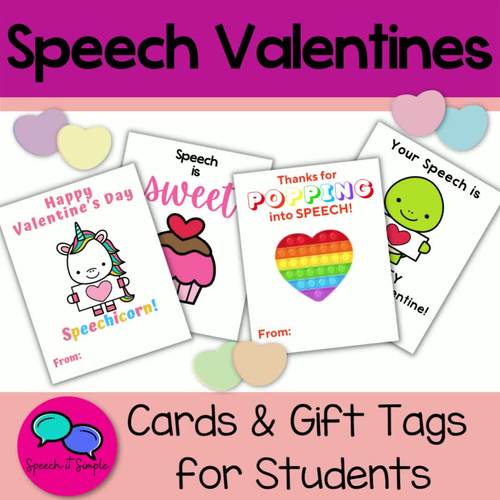 Speech Valentines - Speech Therapy Valentine's Day Cards - Gift Tags