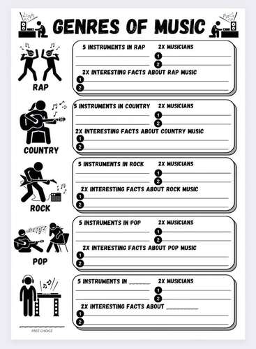 Music History/Genre Activities | Printable Handout Worksheet Easy Sub ...