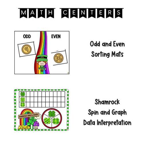 St Patrick's Day 1st Grade Math and ELA Centers by Kool Kids Games