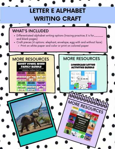 Letter E Alphabet Writing Craftivity - Phonics Letter Formation & Sounds & Craft