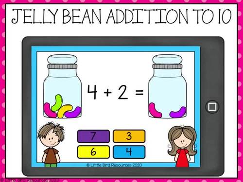Jelly Bean Addition to 10 BOOM Cards with Counting | Distance Learning