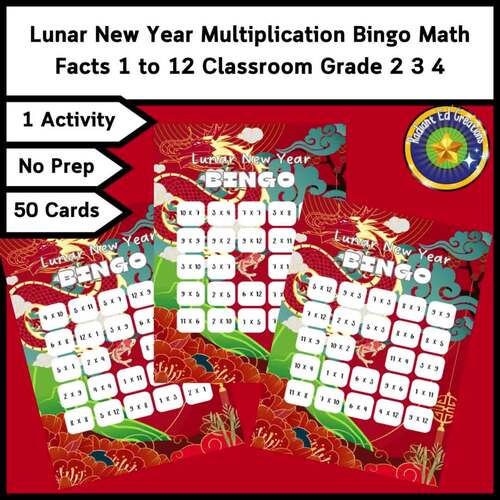 Lunar New Year Multiplication Bingo Math Fact Game Logic Puzzle Mental ...