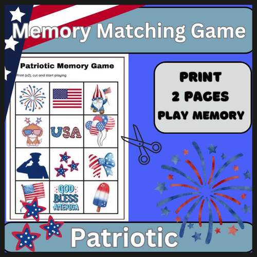 Patriotic Memory Match Game, 4th of July, Memorial Day, Veteran ...