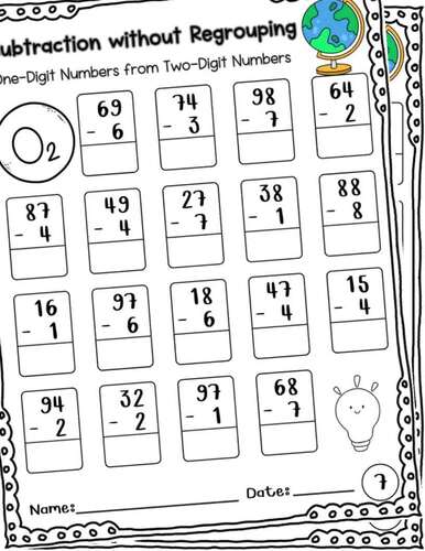 Subtraction without Regrouping | One-Digit from Two-Digit | Vertical Format