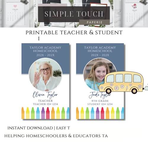 Editable Homeschool Teacher ID Card Template, Printable Student ID Card