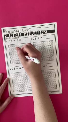 Adding Using a Hundreds Chart Worksheets by Teaching with Kaylee B