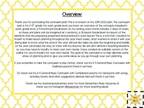 K-5 General Music Curriculum Overview (with 9 Month Calendars) | TpT