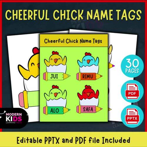 Cheerful Chick Name Tags - Editable Template by ModernKids LearningPress